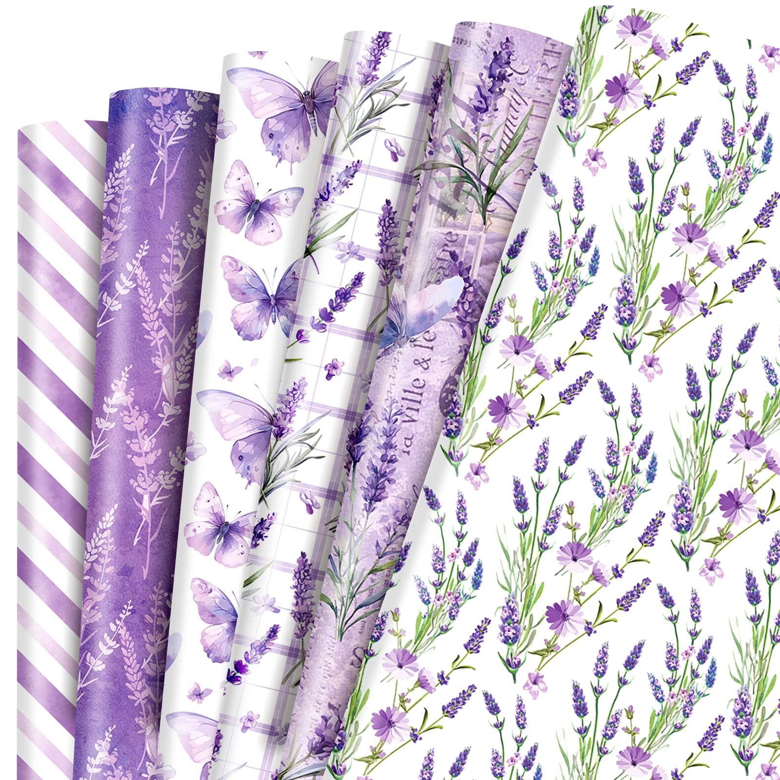 12 Sheets Lavender Wrapping Paper - AIS1 Purple Floral Butterfly Gift ...