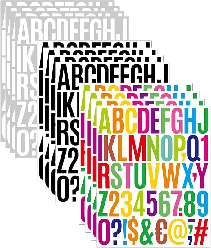 12 Sheets Letter Sticker, 312 PCS Alphabet Stickers Waterproof Alphabet ...