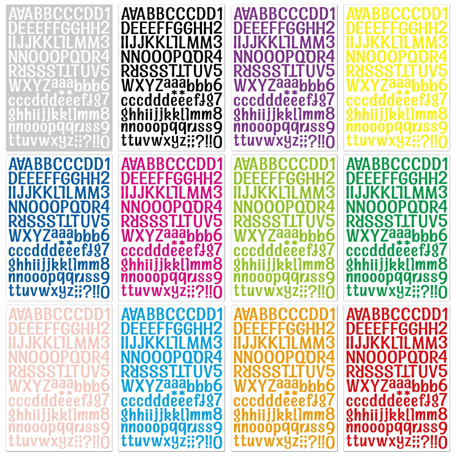 12 Sheets Letter Stickers, 1512 Alphabet Stickers, 1 inch Self-Adhesive ...