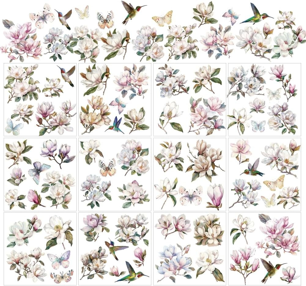12 Sheets Magnolia Rub on Transfers for Crafts Magnolia and Hummingbird ...