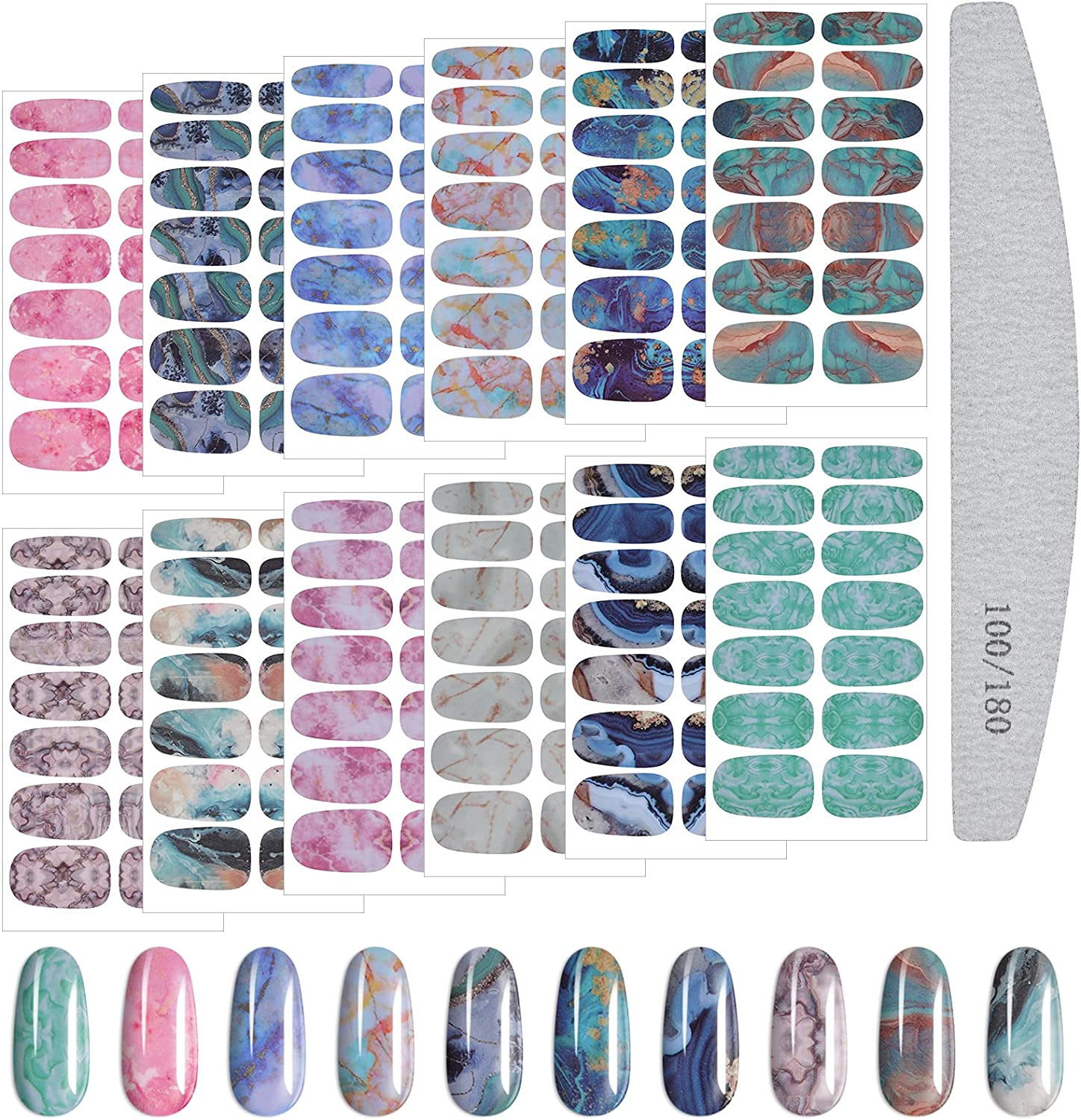 10 Sheets Full Wraps Nail Stickers Decals, Self-Adhesive Nail Polish ...