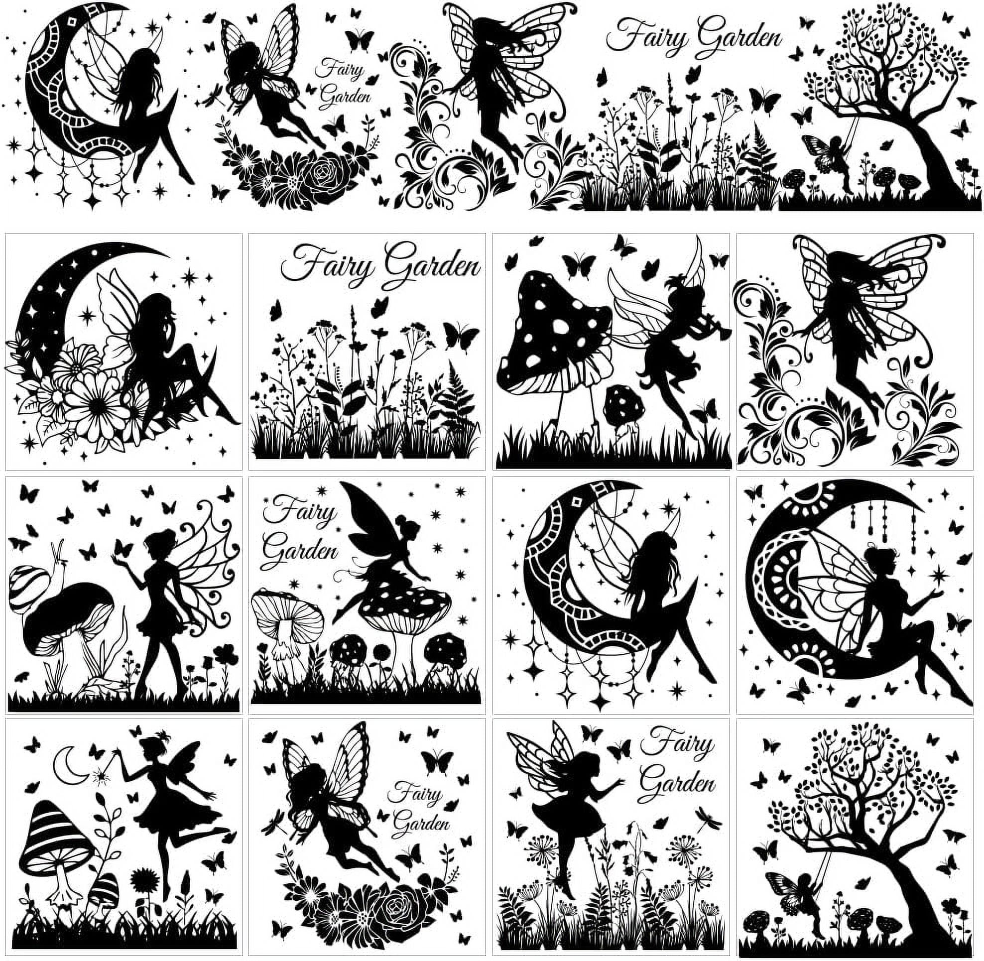 12 Sheets Moon Fairy Silhouette Rub on Transfers for Crafts Mushroom ...