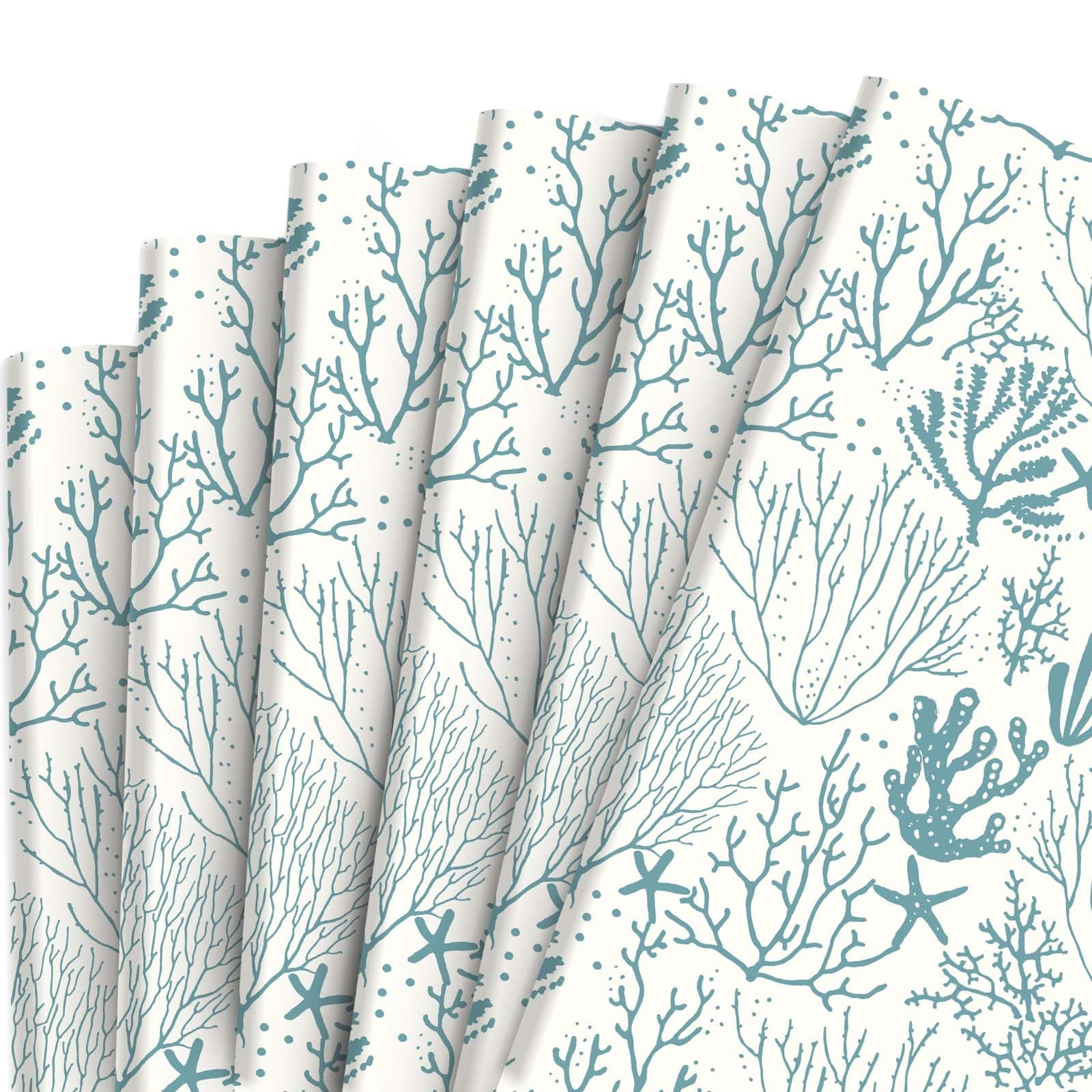 12 Sheets Ocean Wrapping Paper Cartoon Coral Starfish Gift Wrap Paper ...