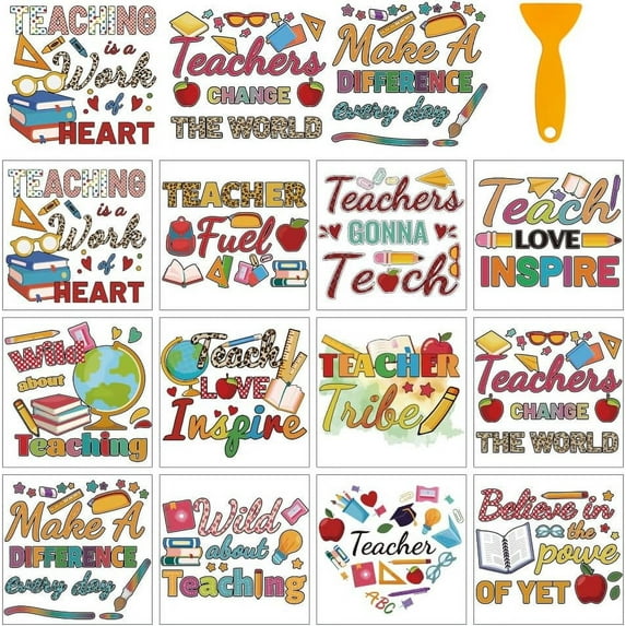 12 Sheets PVC Transfer Stickers 14cm (5.51 Inches) Square Teacher ...