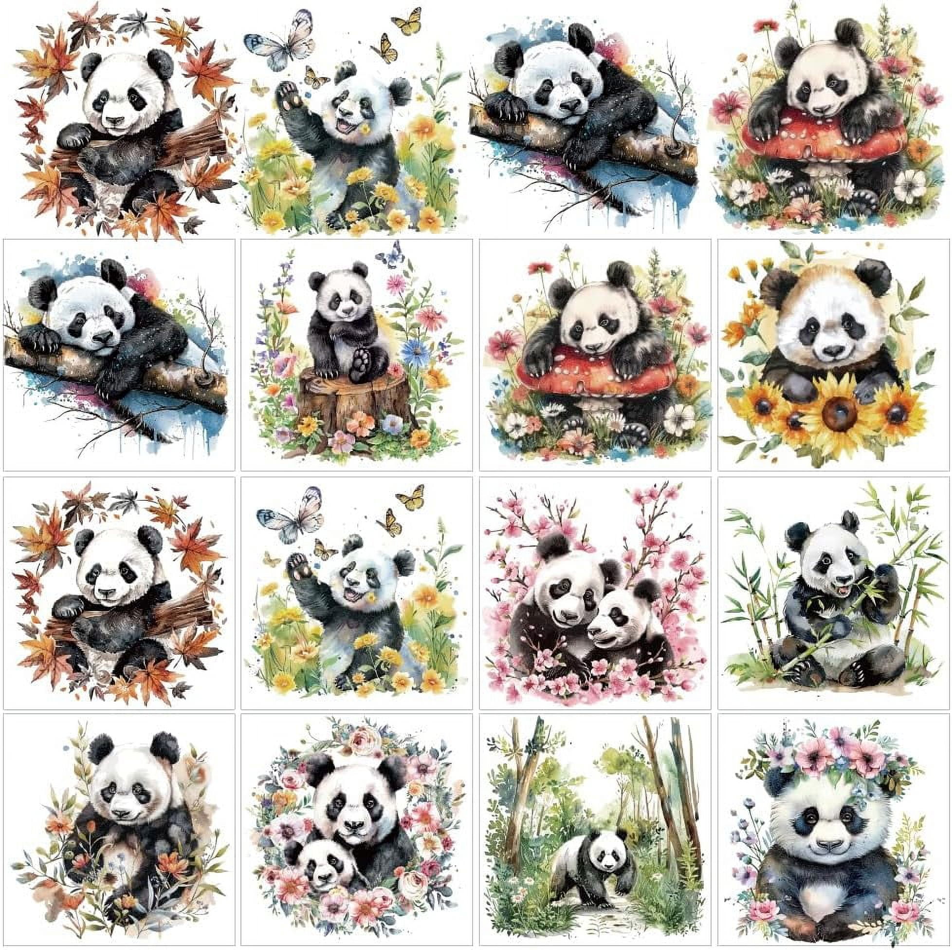 12 Sheets Panda Rub on Transfers for Crafts Panda and Flowers Rub on ...