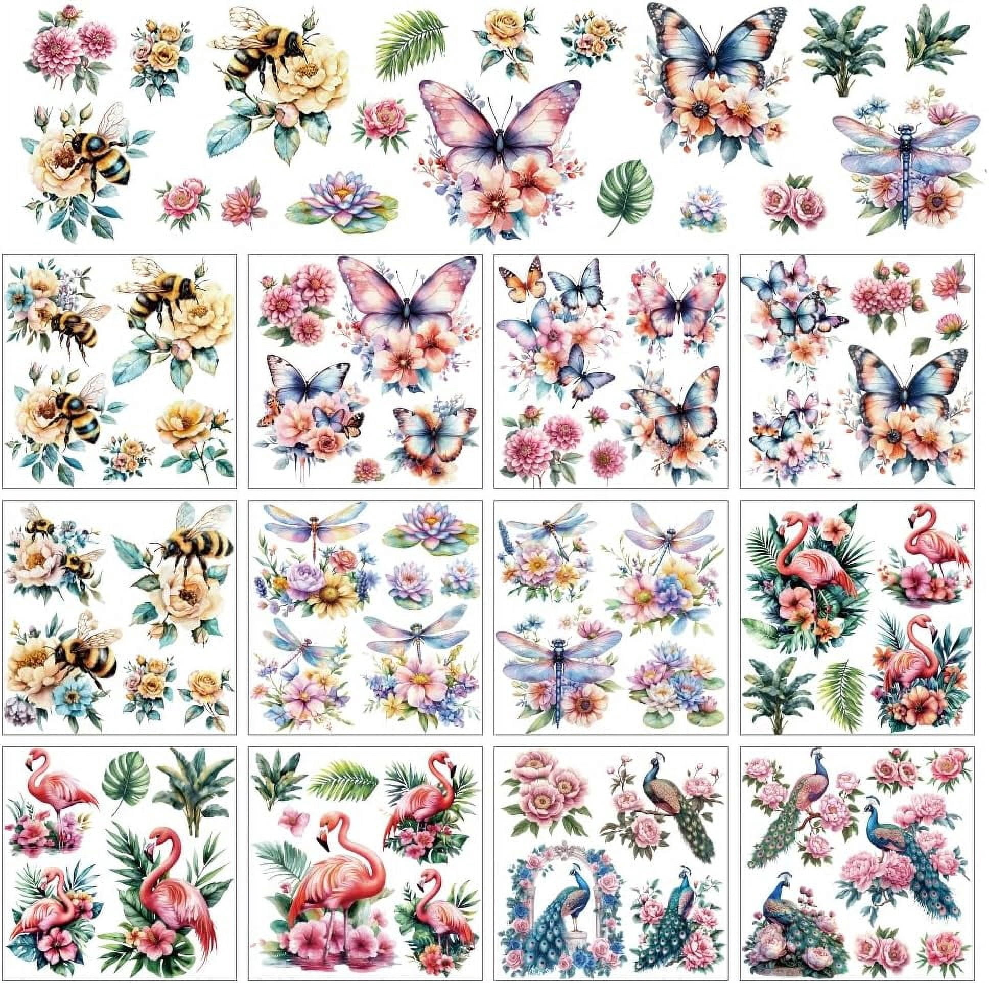 12 Sheets Peacock and Plant Rub on Transfers for Crafts Animal Palnt ...