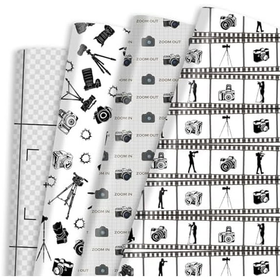 12 Sheets Photographer Camera Wrapping Paper Film Theme Gift Wrap ...
