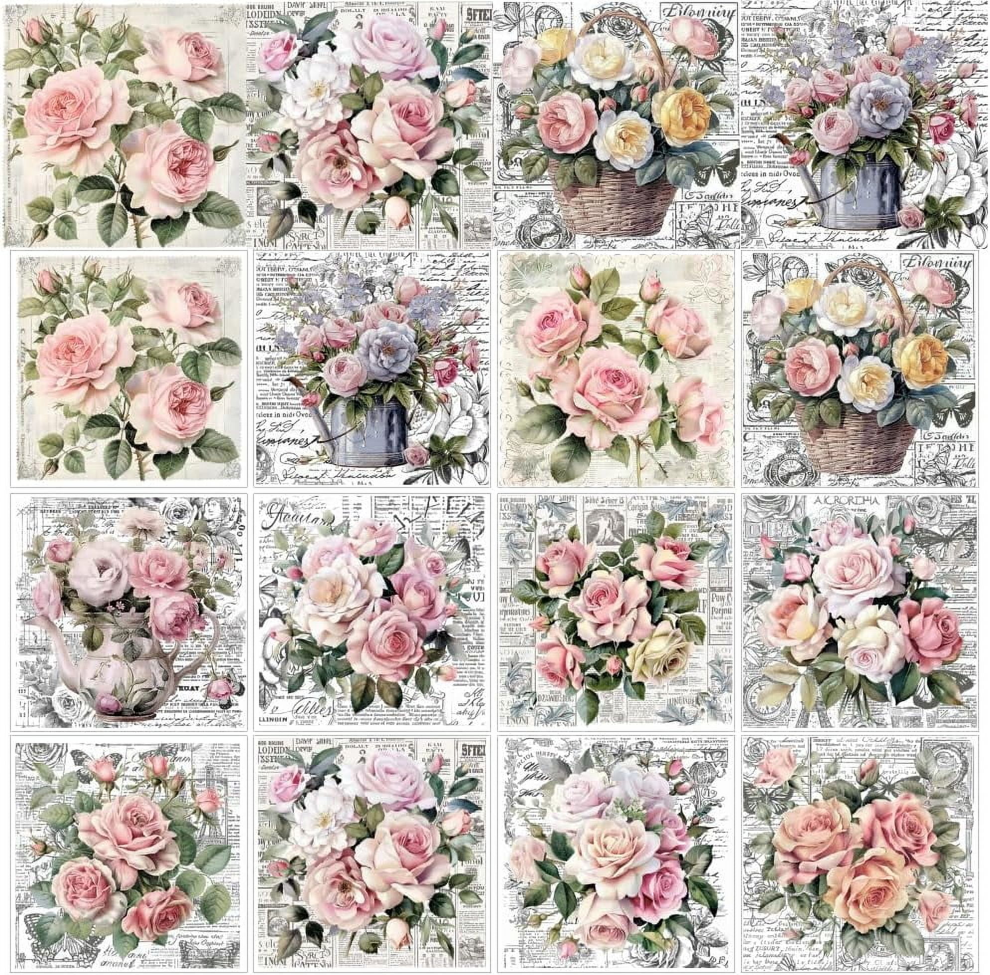 12 Sheets Pink Rose Rub on Transfers for Crafts Peony Flower Border Rub ...