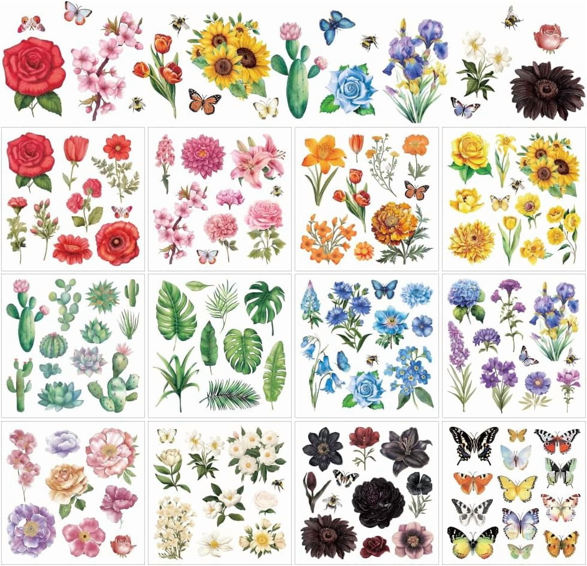 12 Sheets Plant Flowers Rub on Transfers Flowers and Bee Rub on ...