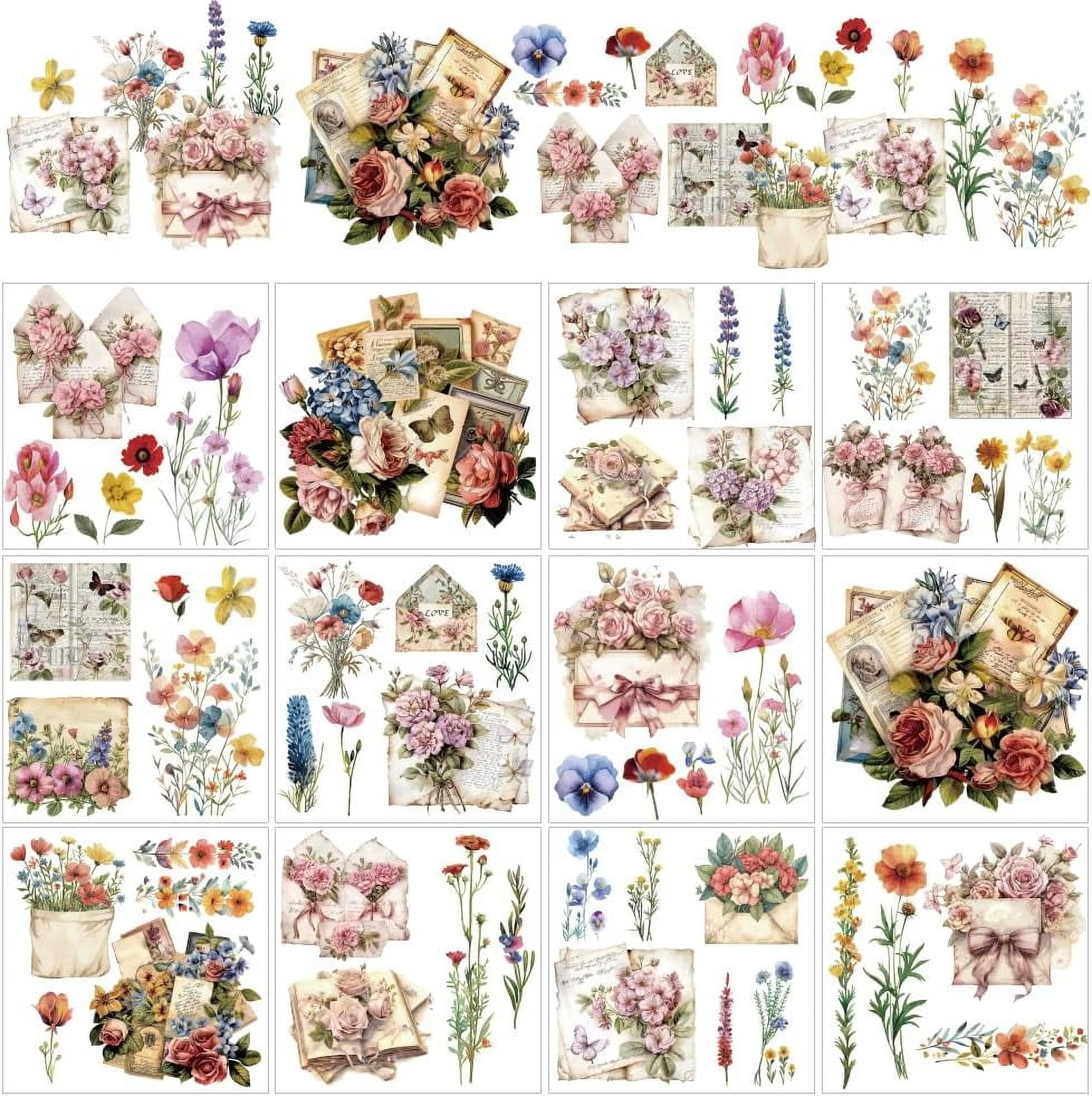 12 Sheets Postcard Flowers Rub on Transfers for Crafts Vintage Floral ...