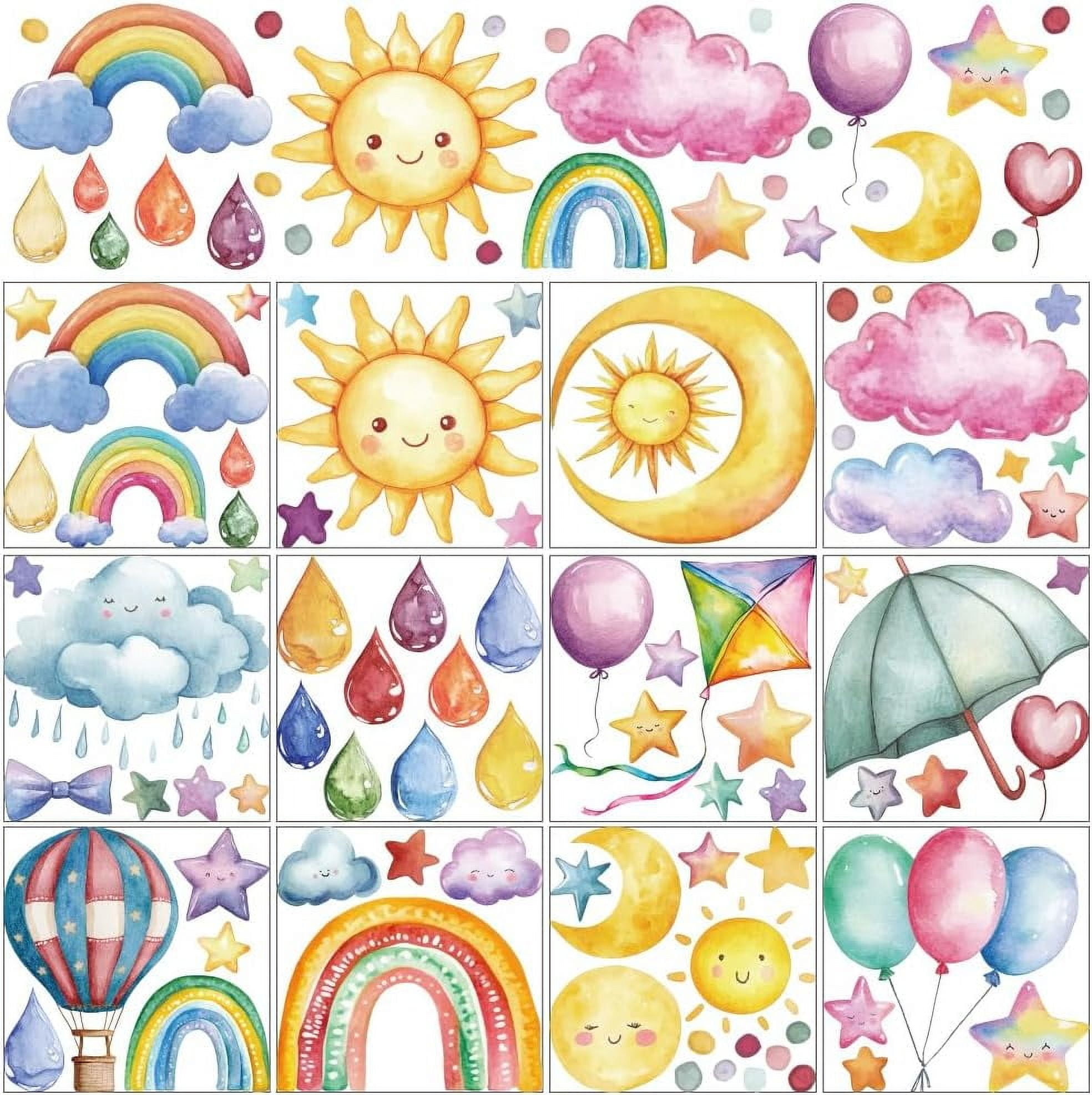 12 Sheets Rainbow Weather Rub on Transfer Stickers Sun Moon Stars Rub ...
