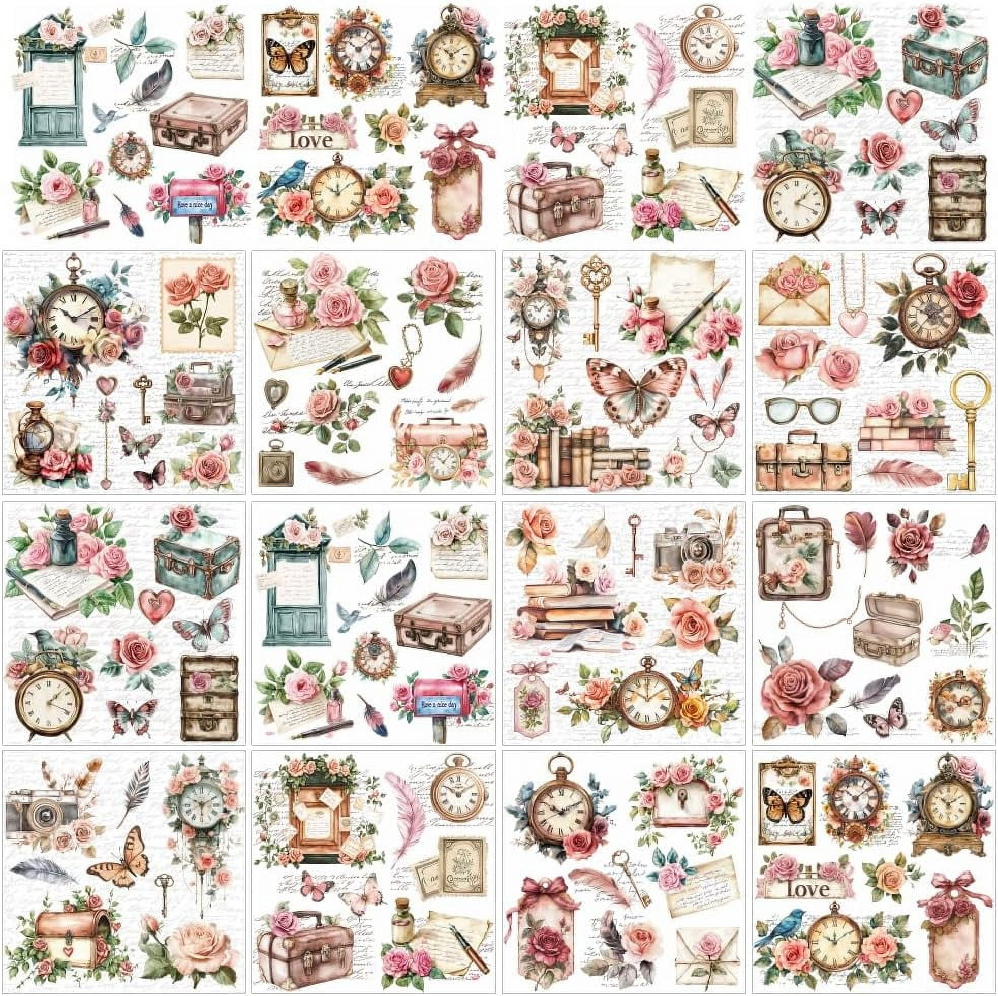 12 Sheets Rose and Clock Rub on Transfer Stickers Vintage Rose ...