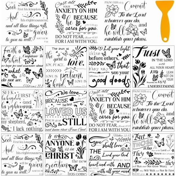 12 Sheets Rub On Transfer Stickers Bible Verses with Various Flowers ...