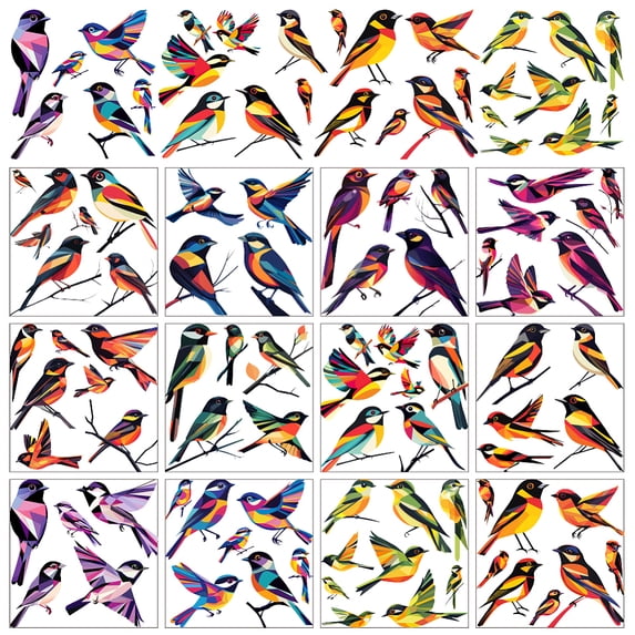 12 Sheets Rub On Transfer Stickers Pixel Style Multi Bird Themed Ideal ...
