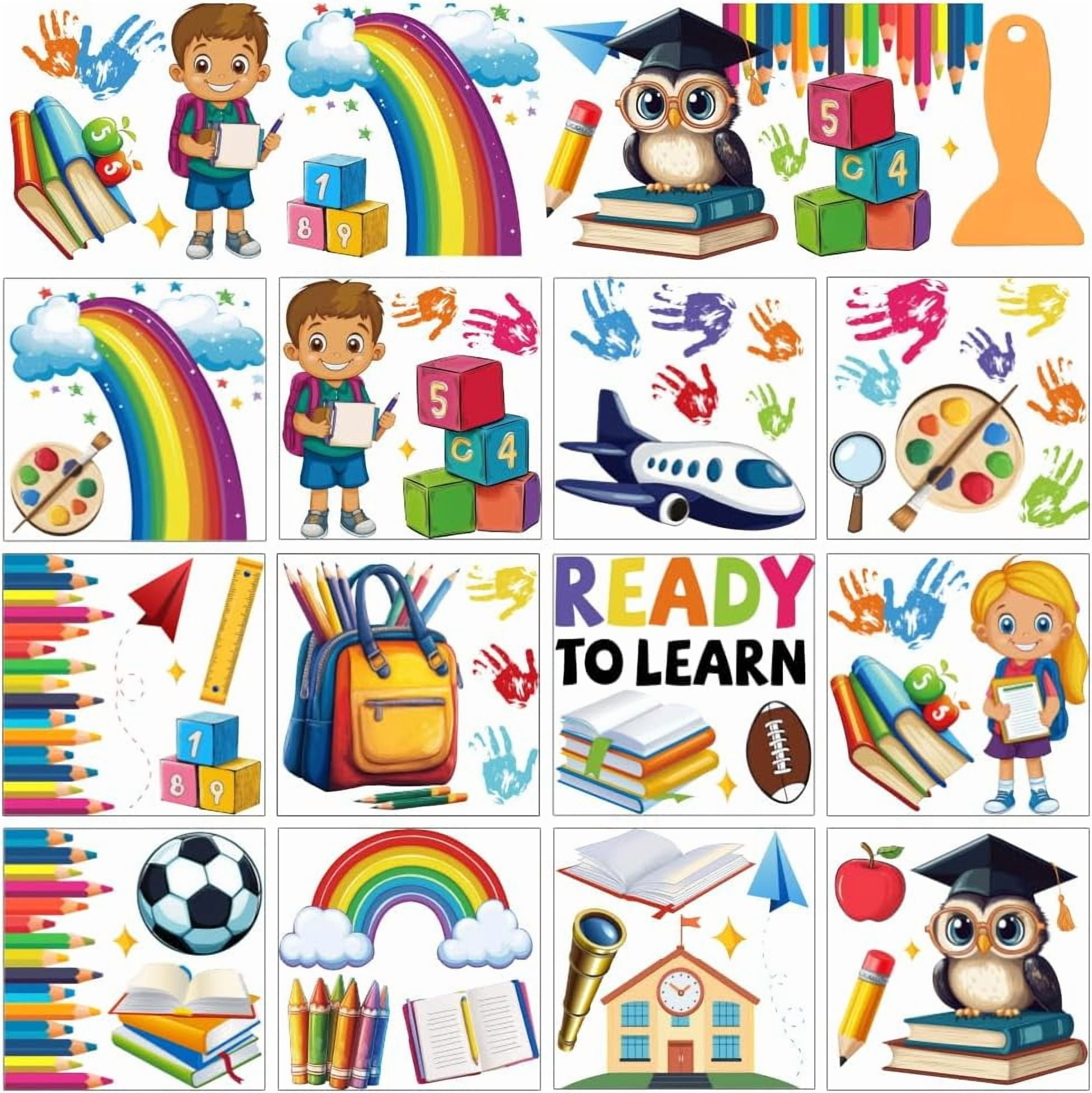 12 Sheets Rub On Transfer Stickers School Theme Stickers Books Rainbows ...