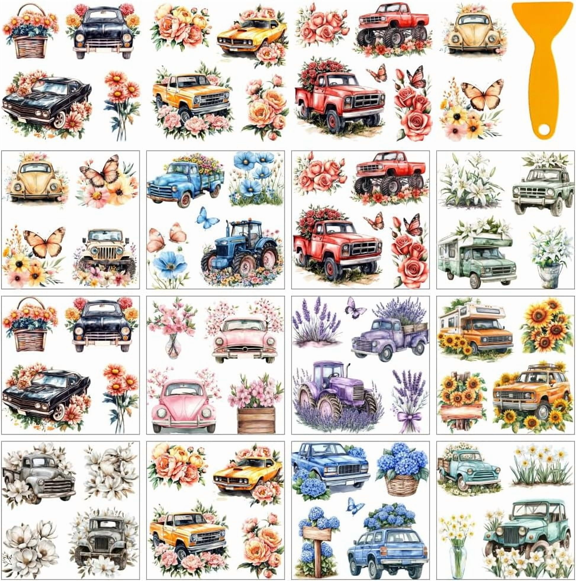12 Sheets Rub On Transfer Stickers with Scraper Car Flowers Stickers ...