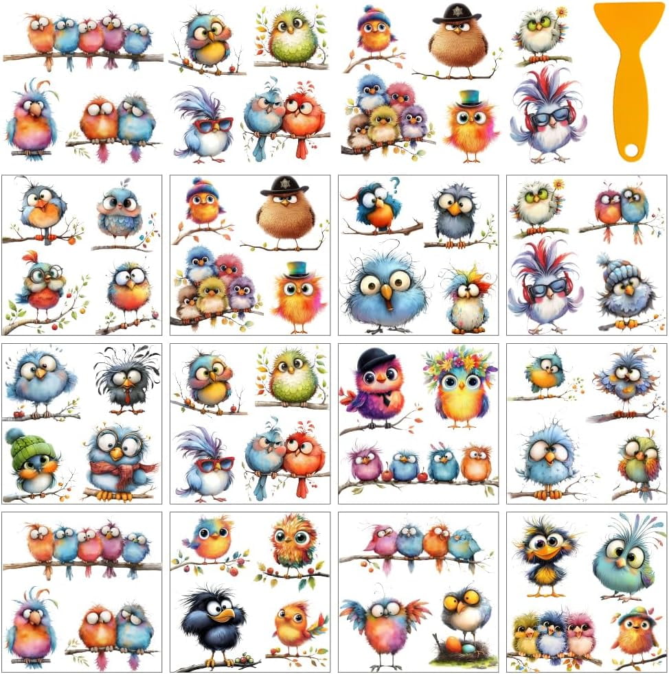 12 Sheets Rub on Transfer for Crafts Funny Birds Rub on Transfer ...