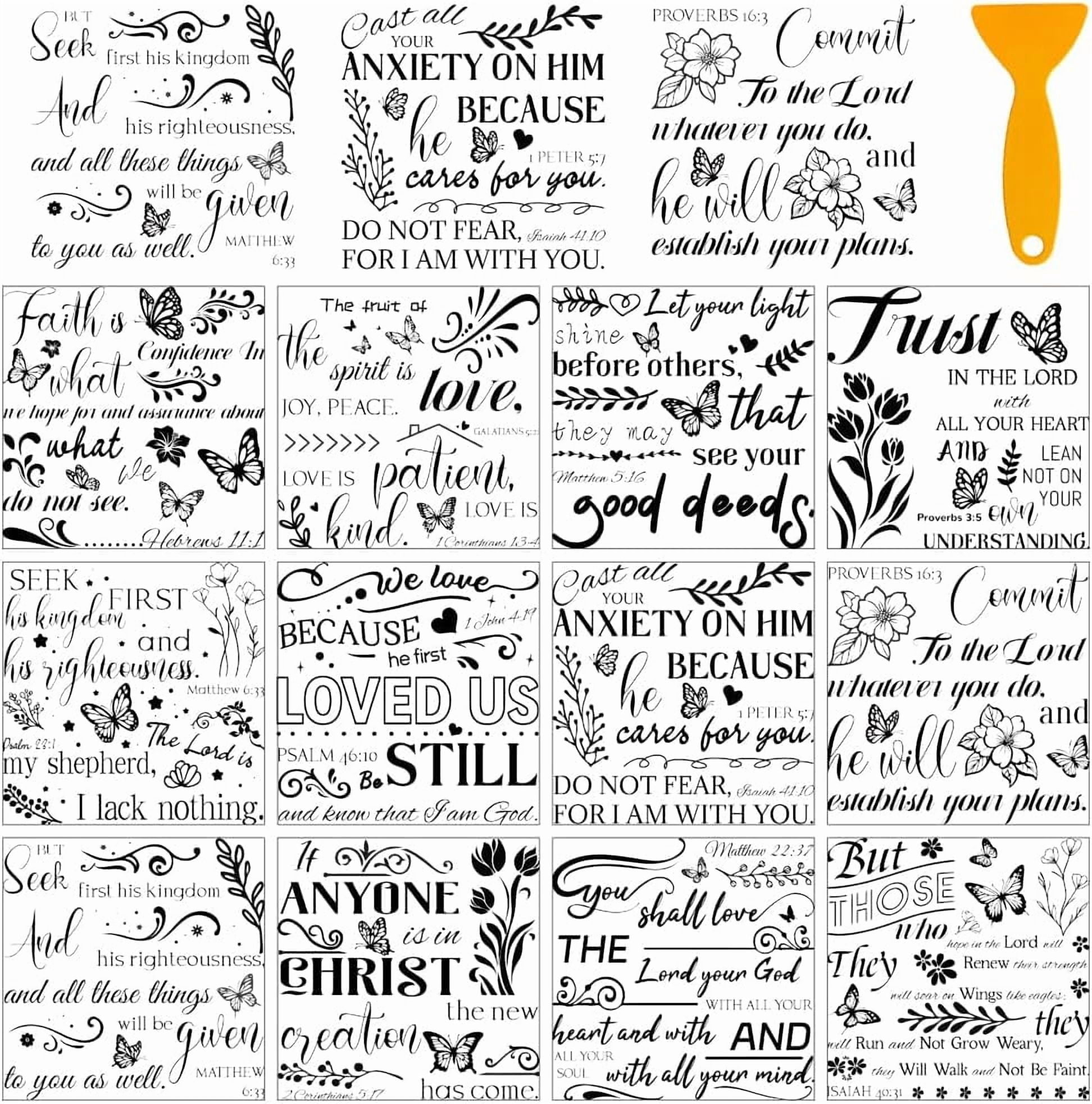 12 Sheets Rub On Transfer Stickers Bible Verses with Various Flowers ...