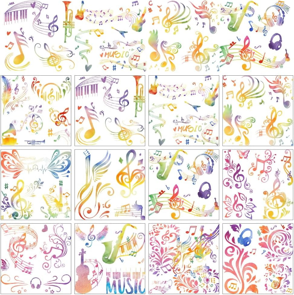 12 Sheets Rub On Transfer Stickers Music Themed with Musical Notes ...