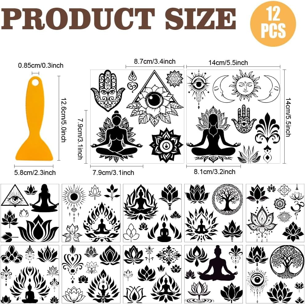 12 Sheets Rub On Transfer Stickers with Scraper Spiritual & Meditation ...