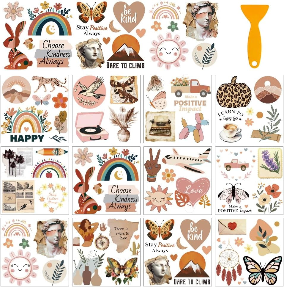 12 Sheets Rub On Transfer Stickers with Scraper Vintage Aesthetic ...