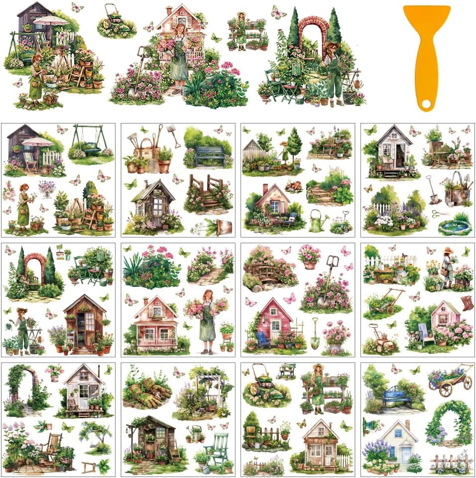 12 Sheets Rub On Transfer Stickers Vintage Garden Themed with Little ...