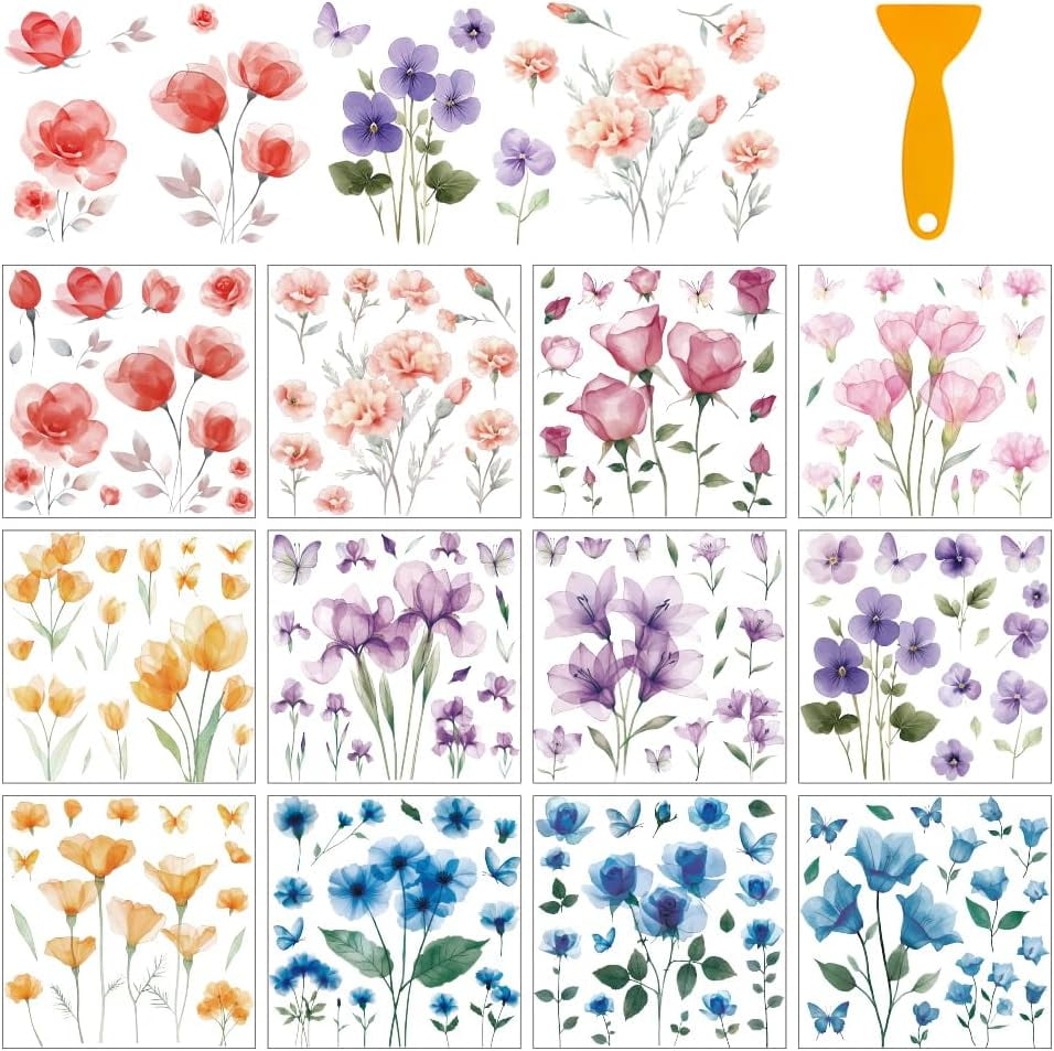 12 Sheets Rub on Transfers for Crafts Bouquet Ink Watercolor Rub on ...