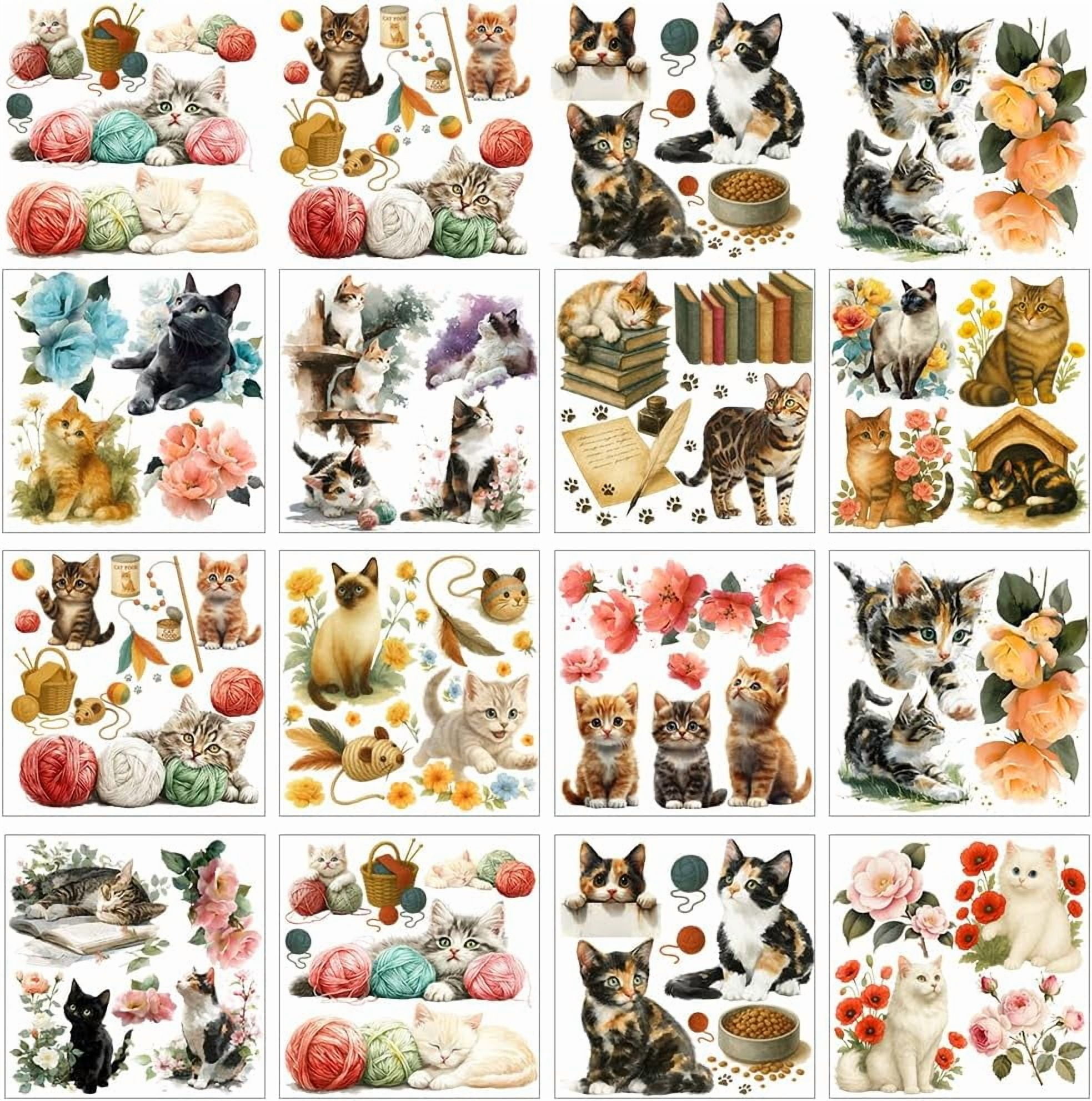 12 Sheets Rub on Transfers for Crafts and Furniture 12 Styles Kitten ...
