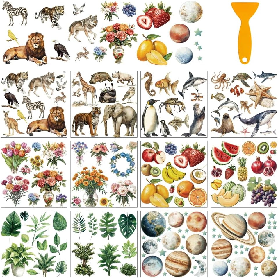 12 Sheets Rub on Transfers for Crafts Pcanimals Plants Fruits Planet ...