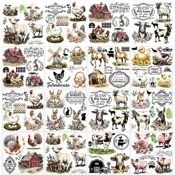 12 Sheets Rub on Transfers for Crafts and Furniture 12 Styles Rustic ...