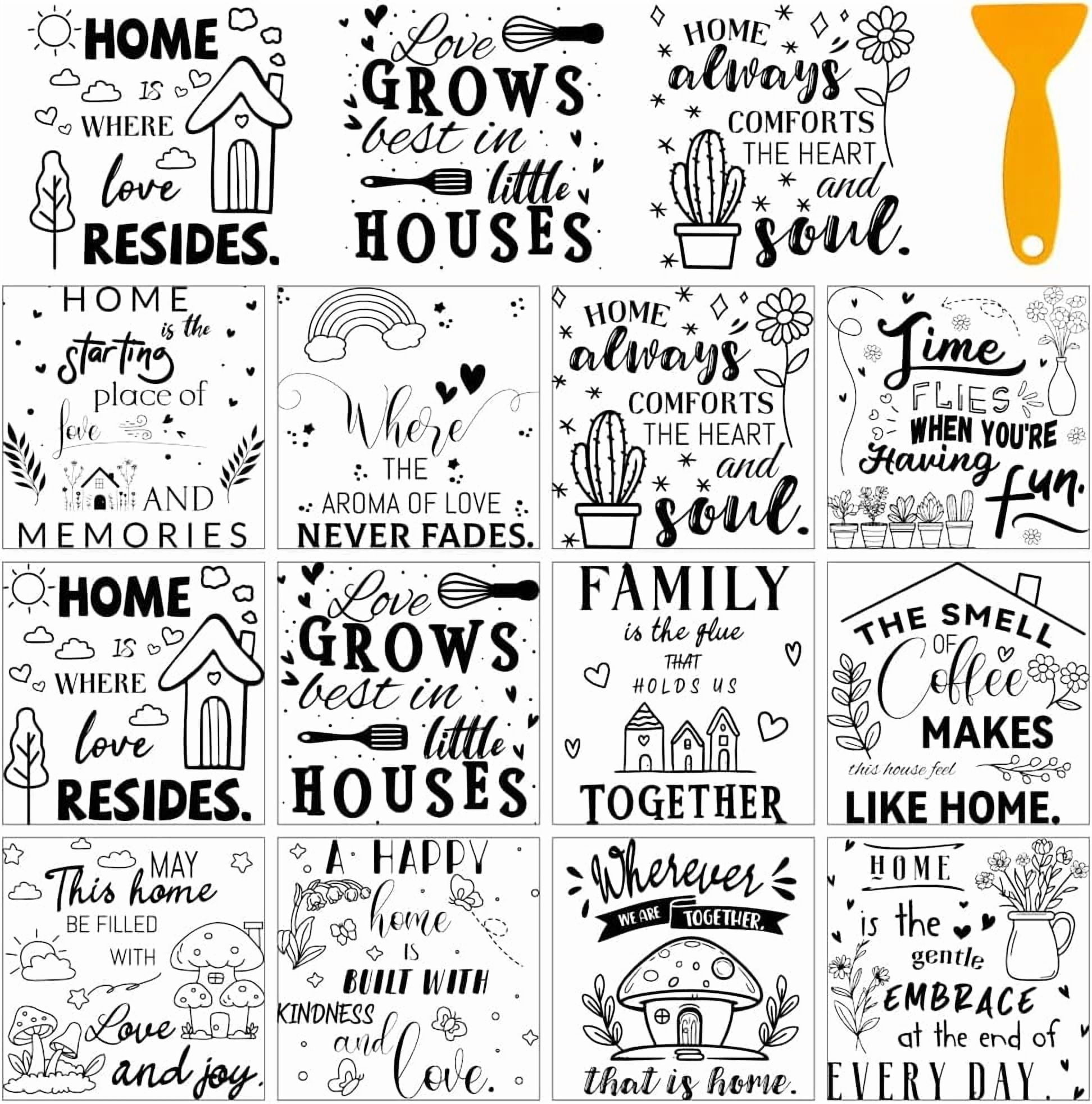 12 Sheets Rustic Home Theme Rub on Transfer Stickers Plants Houses and ...