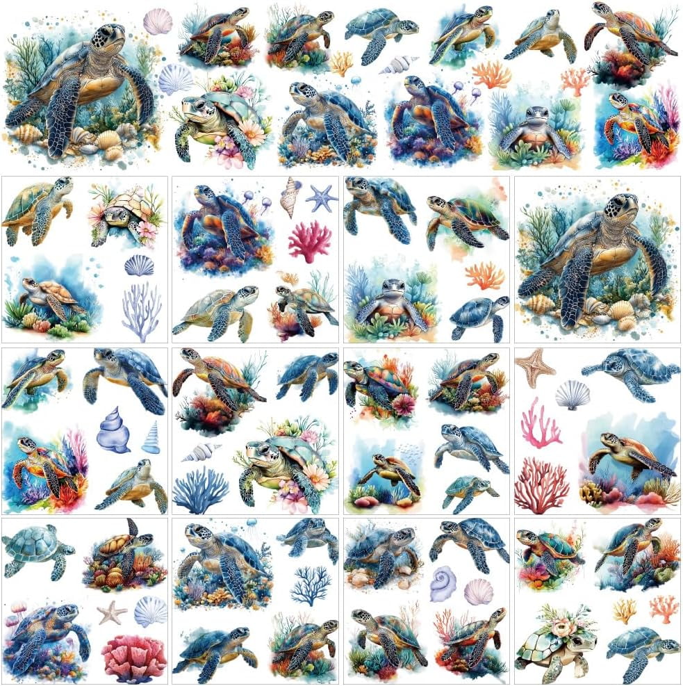 12 Sheets Sea Turtle Rub On Transfer Stickers Ocean Themed Window ...