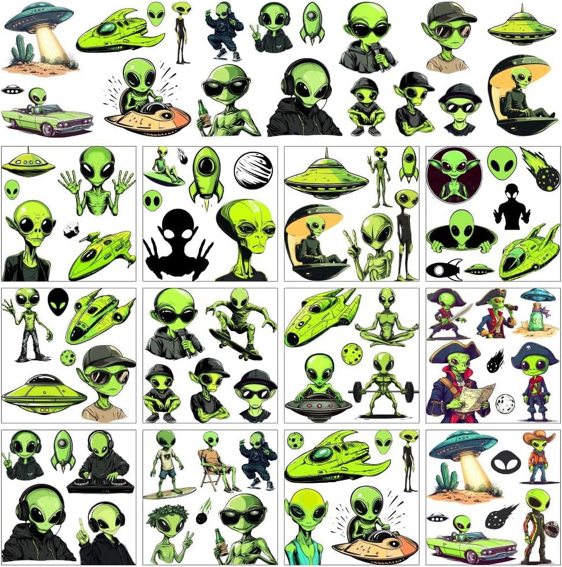 12 Sheets Space Alien Rub On Transfer Stickers Alien Themed Featuring ...