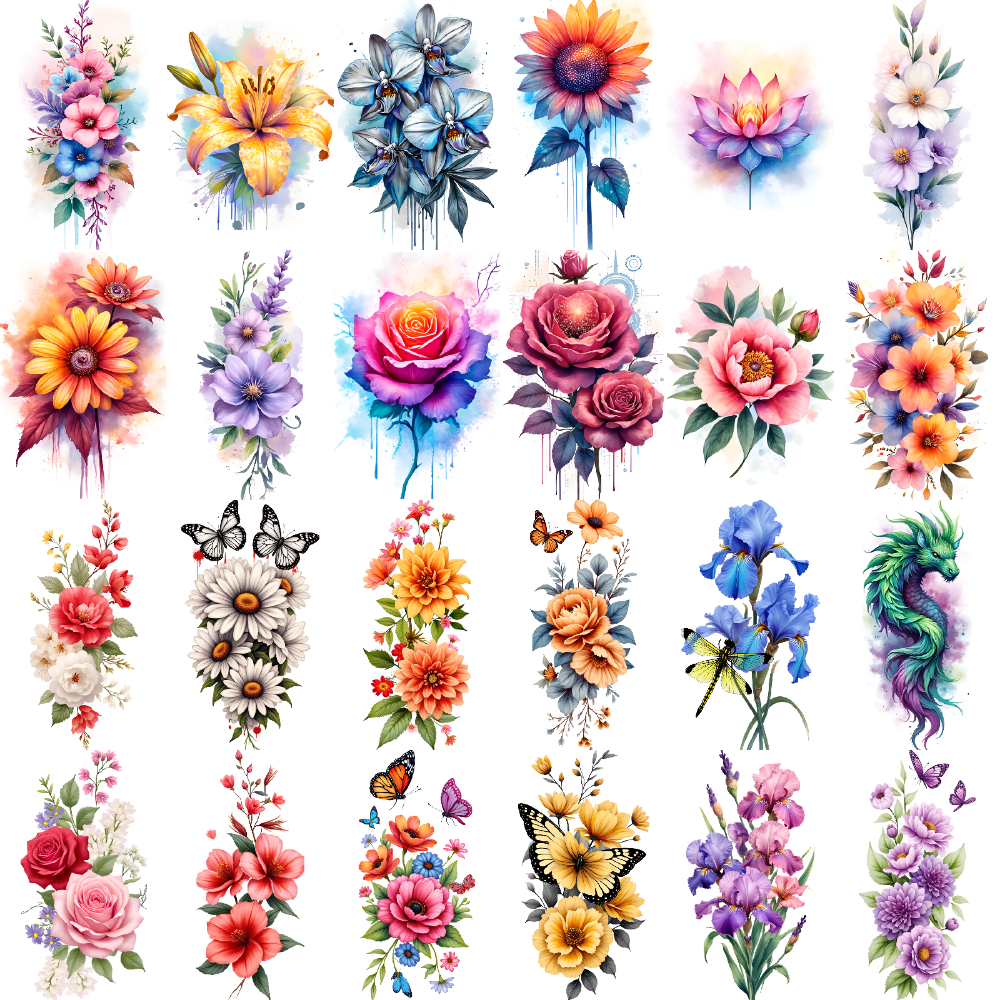 12 Sheets Temporary Tattoos Waterproof Long Lasting Body Stickers Mixed ...