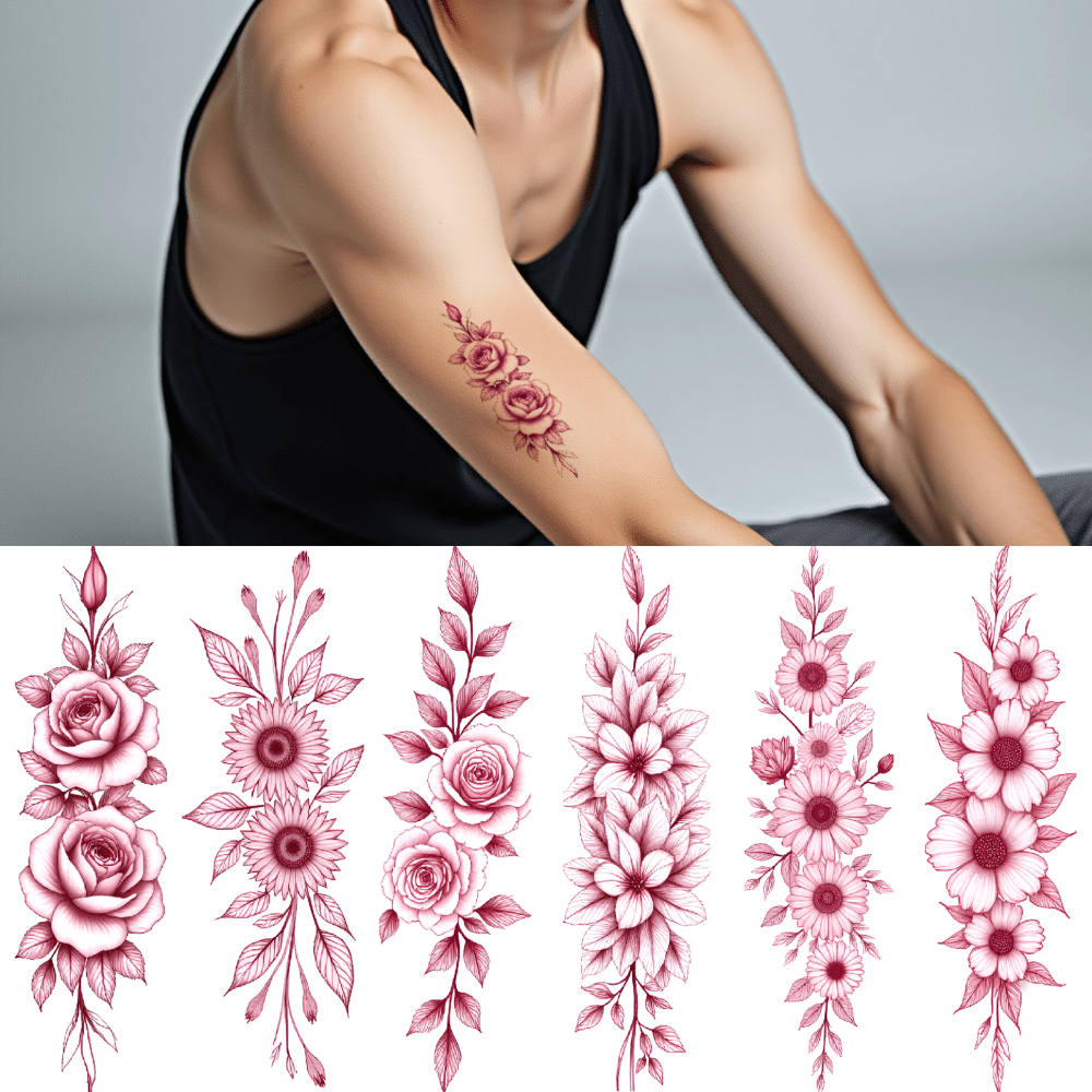 12 Sheets Temporary Tattoos Waterproof Long Lasting Body Stickers Red ...