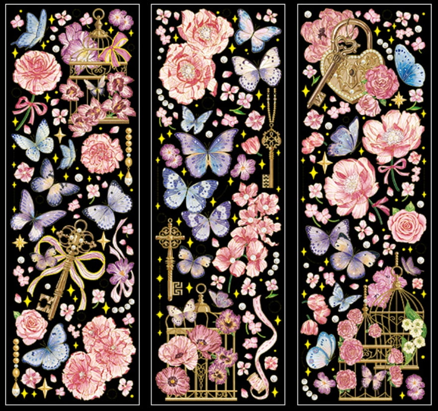 12 Sheets Three-Dimensional Gilded PET Stickers Shiny Holographic ...