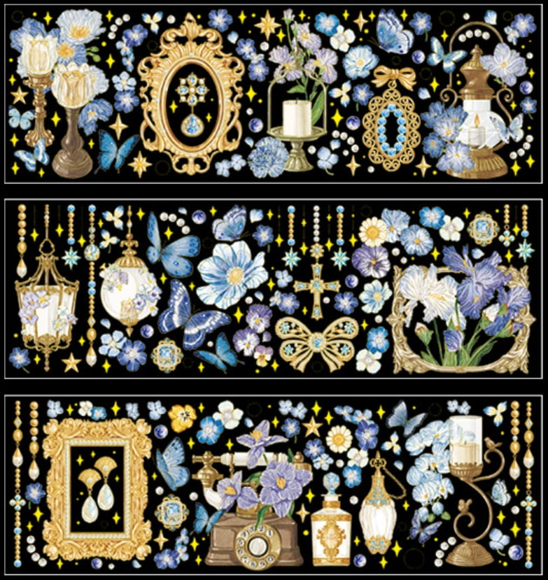 12 Sheets Three-Dimensional Gilded PET Stickers Shiny Holographic ...