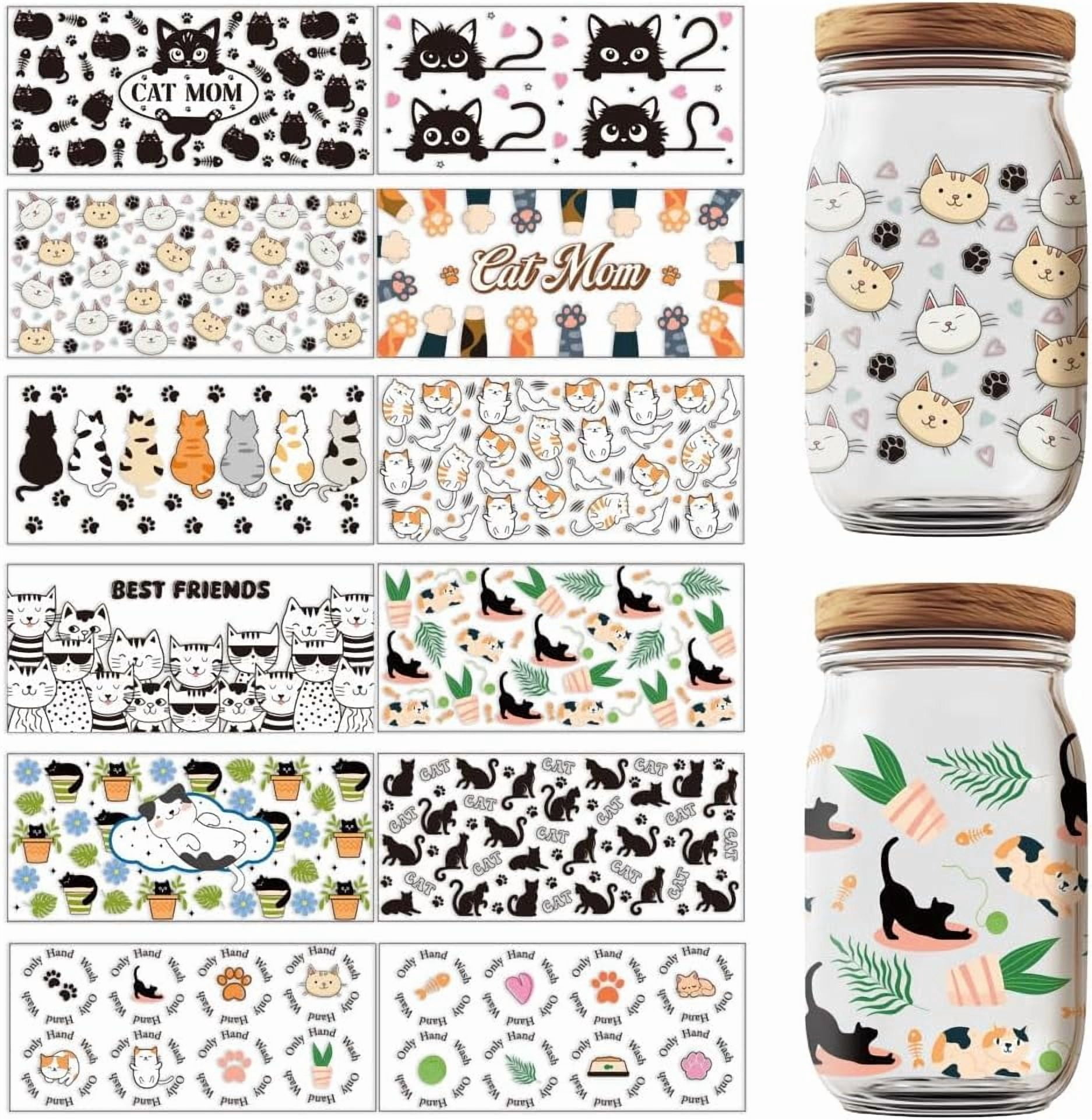 12 Sheets Transfers Stickers Rub on Transfers Cat Animal UV DTF Cup ...