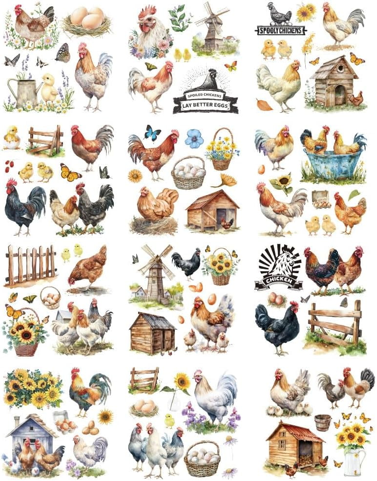 12 Sheets Transfers Stickers Waterproof Rub on Transfers Rustic Style ...