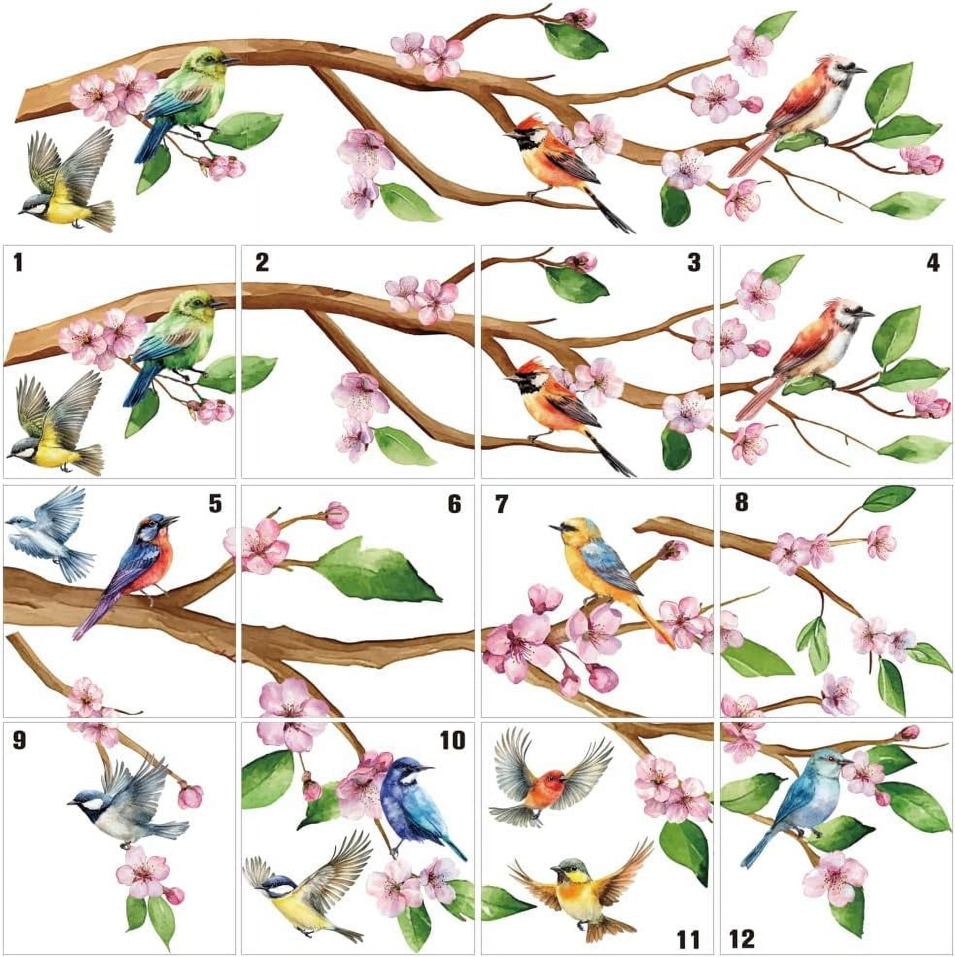 12 Sheets Tree Scenery Rub on Transfer Stickers Birds Cherry Branch Rub ...
