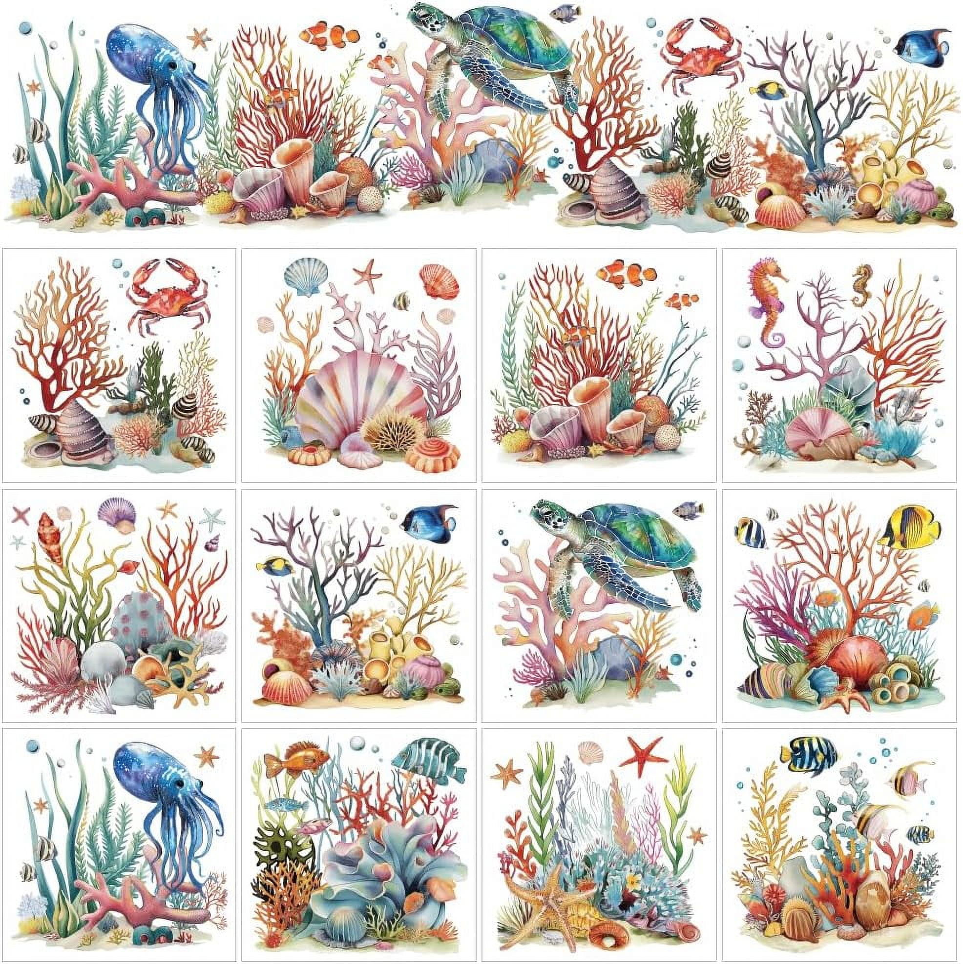 12 Sheets Underwater Animals Rub on Transfers for Crafts Ocean Rub on ...