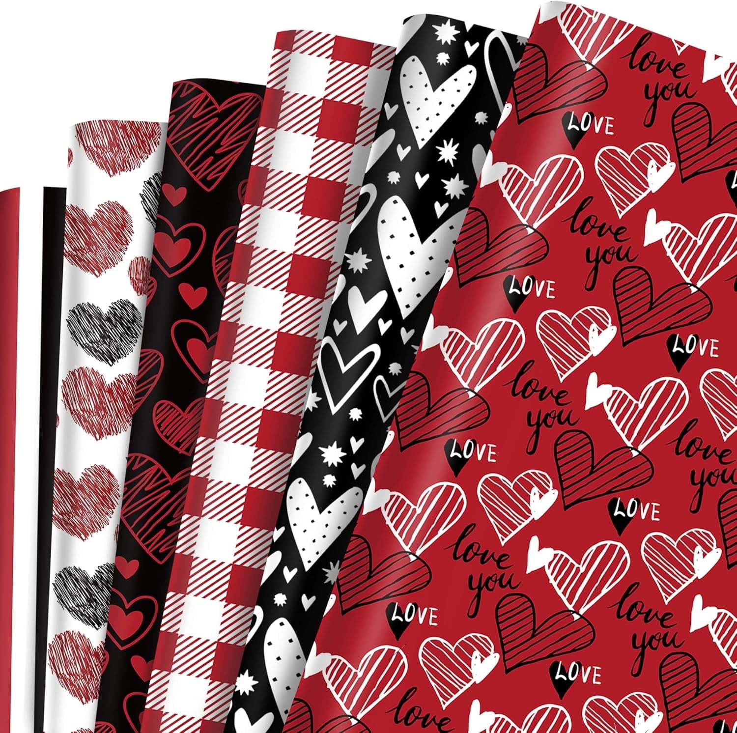 12 Sheets Valentine's Day Wrapping Paper for Women Men, Love Heart ...