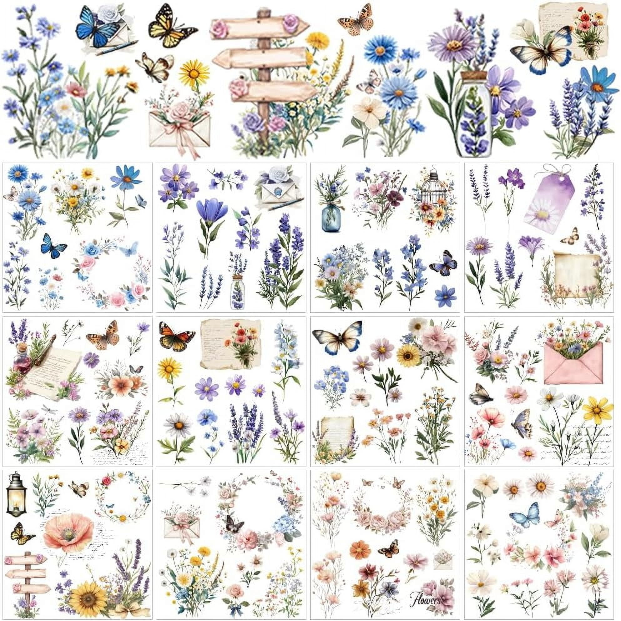 12 Sheets Vintage Bouquet Rub on Transfer Stickers Vintage Flowers ...