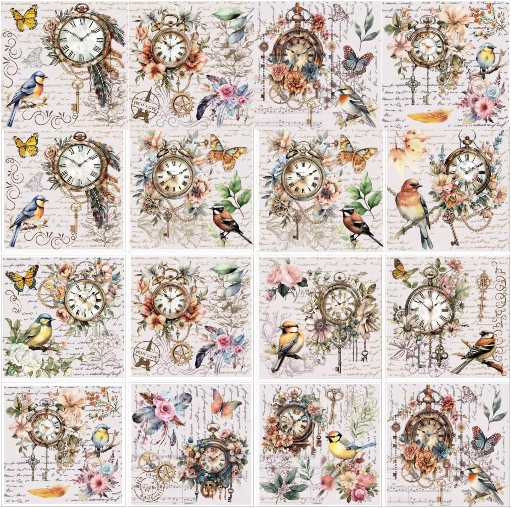 12 Sheets Vintage Clock Rub on Transfers Flowers and Birds Rub on ...