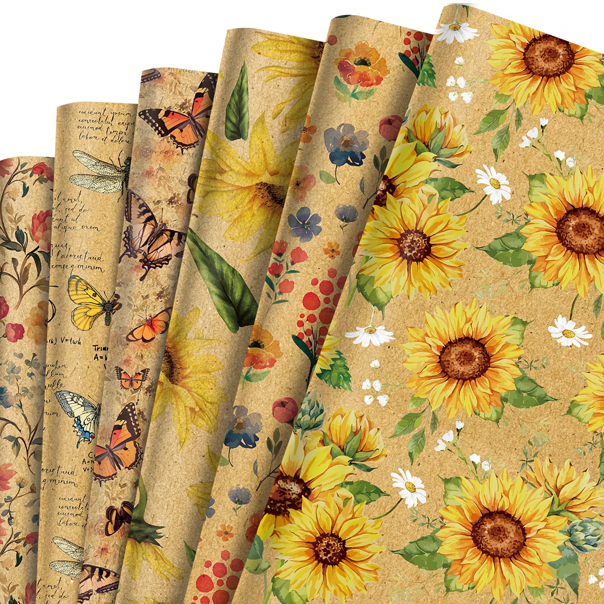 12 Sheets Vintage Floral Wrapping Paper 27 x 20 Inch, Retro Kraft Gift ...
