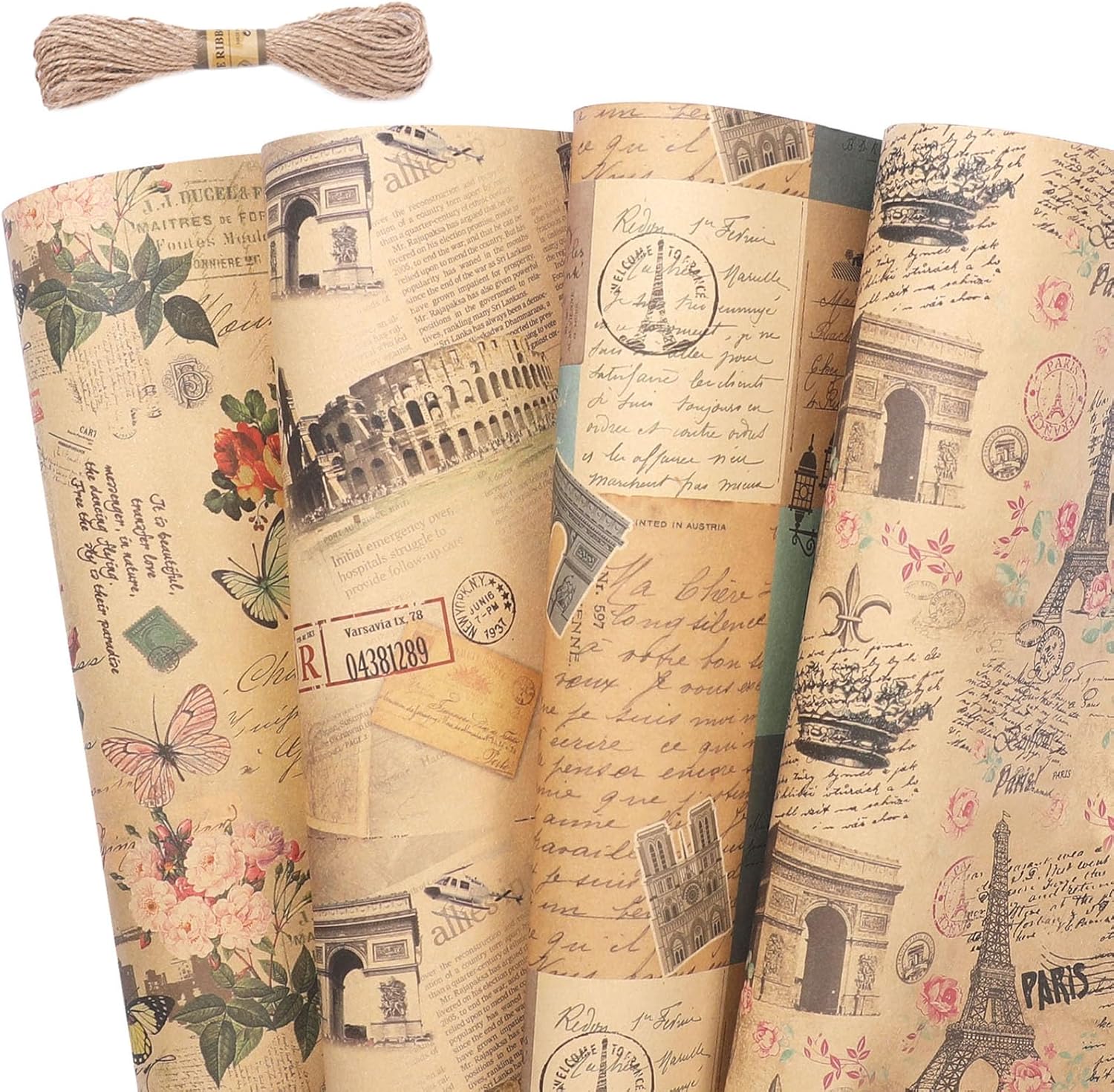 12 Sheets Vintage Gift Wrapping Paper, Retro Thick Wrapping Paper ...