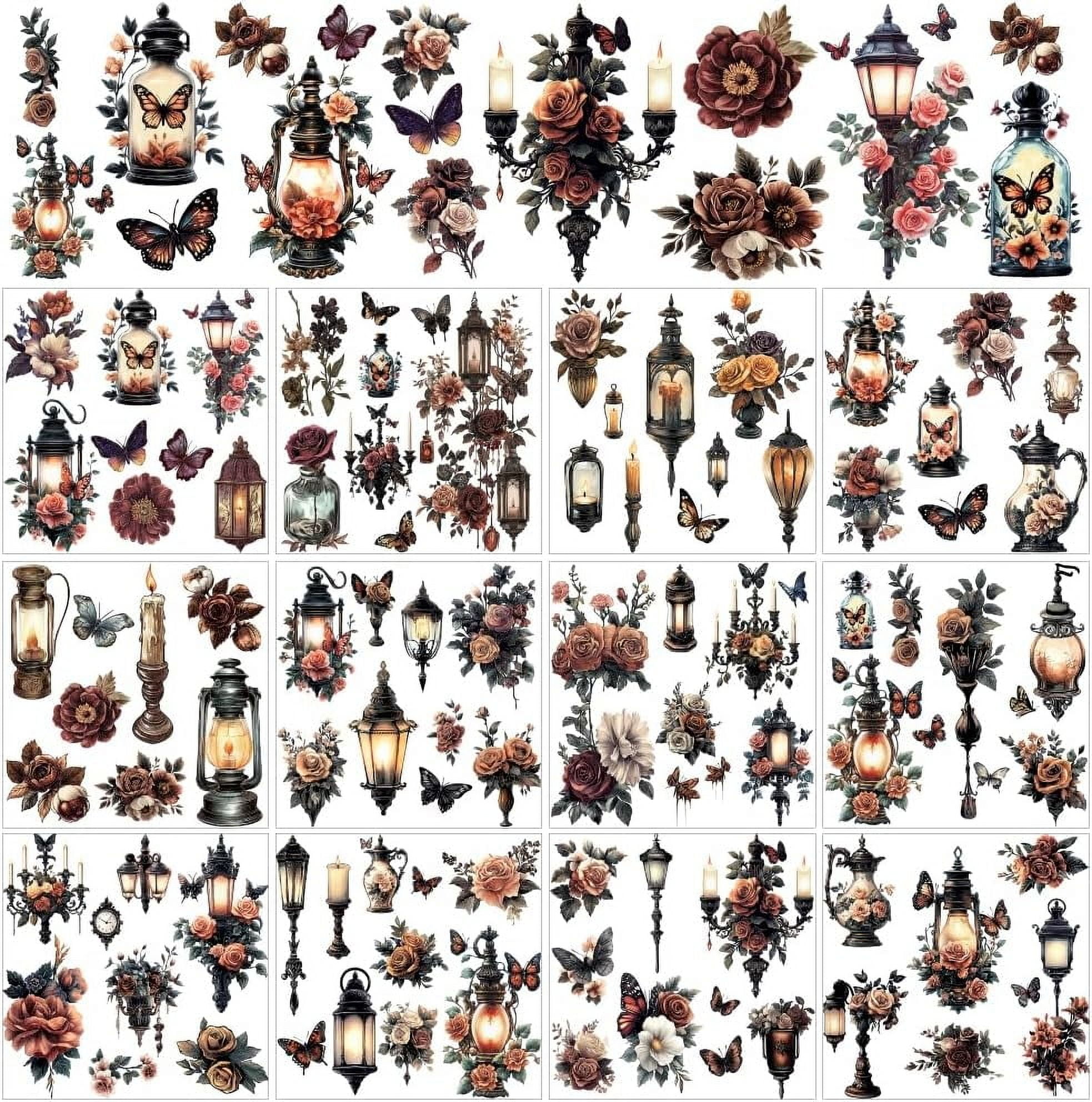 12 Sheets Vintage Lamp Rub on Transfers for Crafts Rose and Butterfly ...