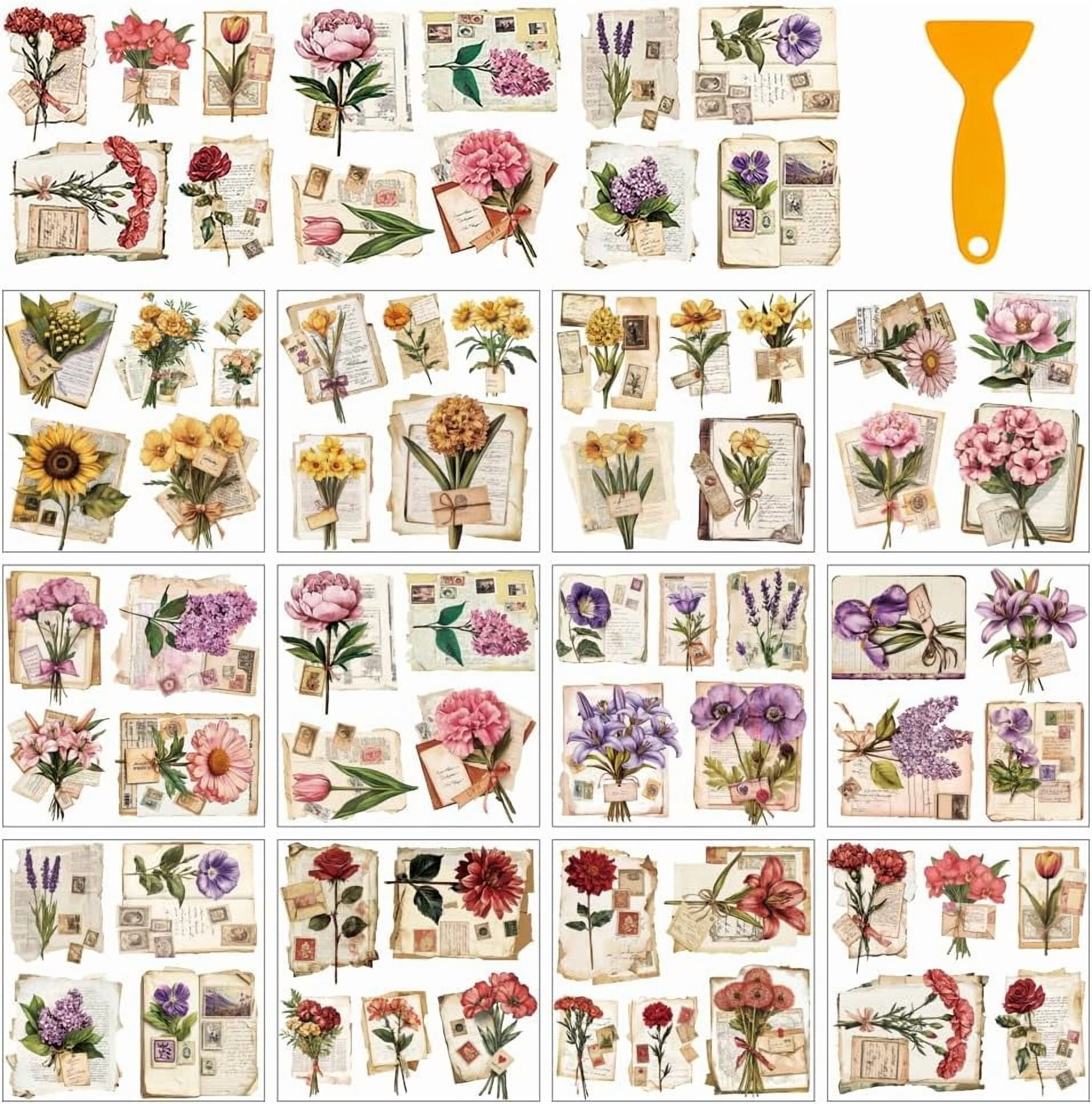 12 Sheets Vintage Rub On Transfer Stickers with Scraper Flowers ...