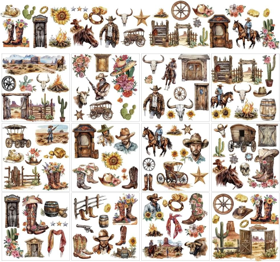 12 Sheets Western Cowboy Rub on Transfers for Crafts Cowboy Theme Rub ...