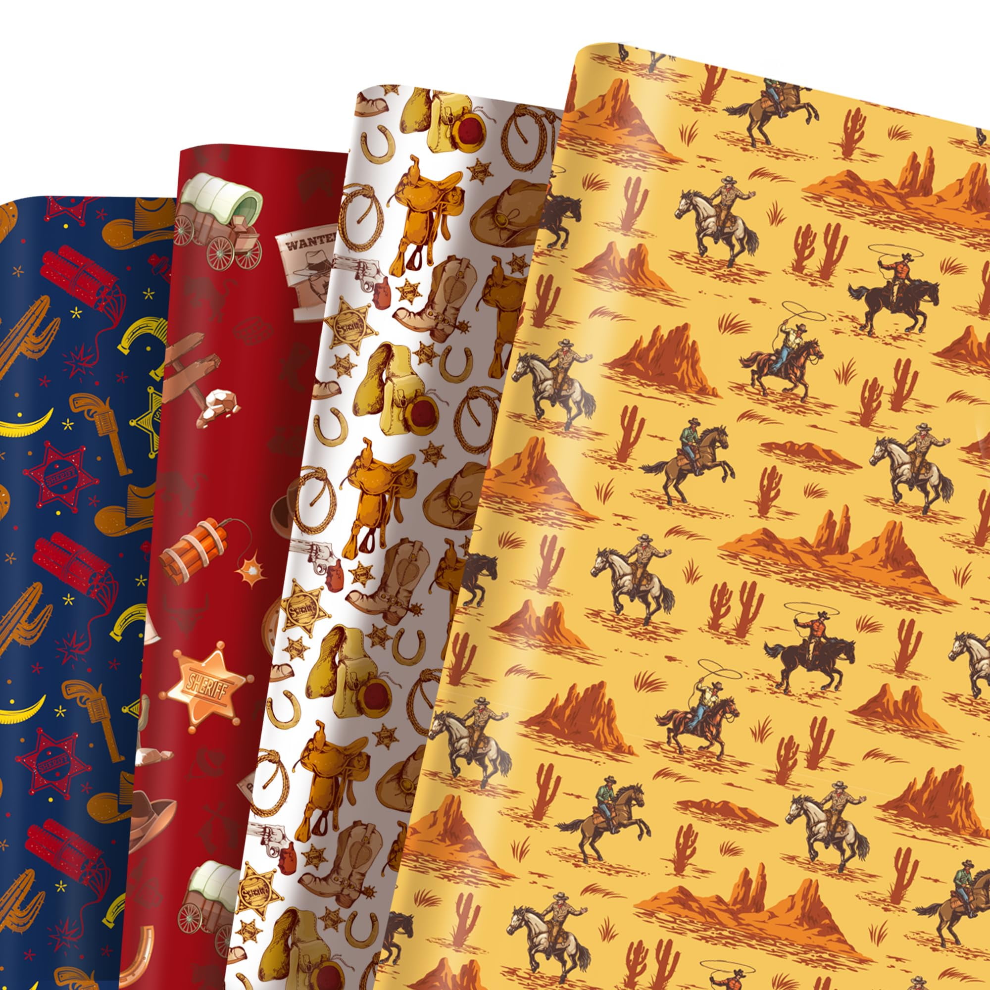 12 Sheets WesternITSC Cowboy Wrapping Paper Wild West Rodeo Decorations ...